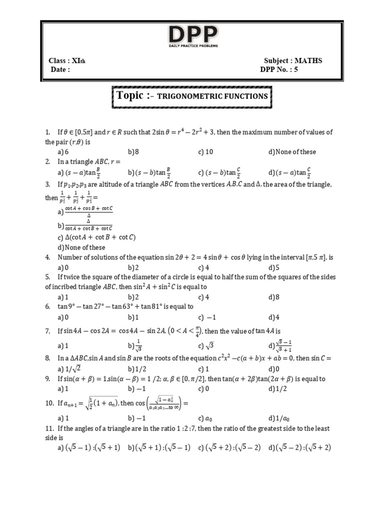 Class XI Trigonometry Problems | PDF | Triangle | Trigonometric Functions