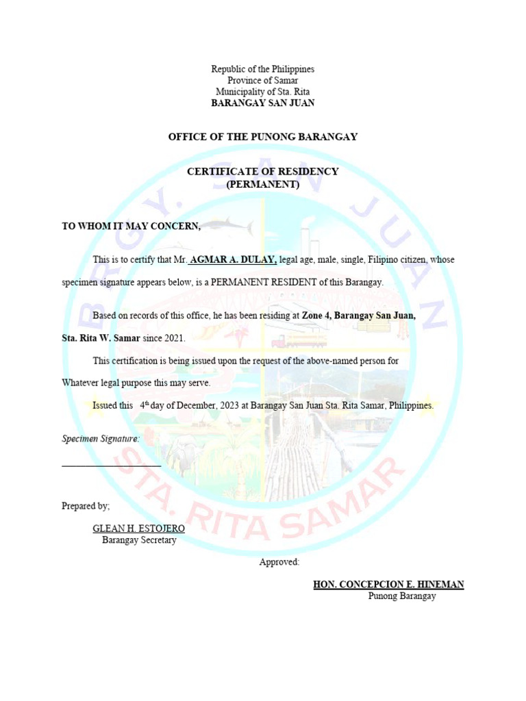 Certificate of Residency | PDF