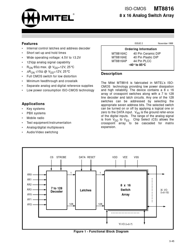 MT8816 8x16 Analog Switch Array | PDF