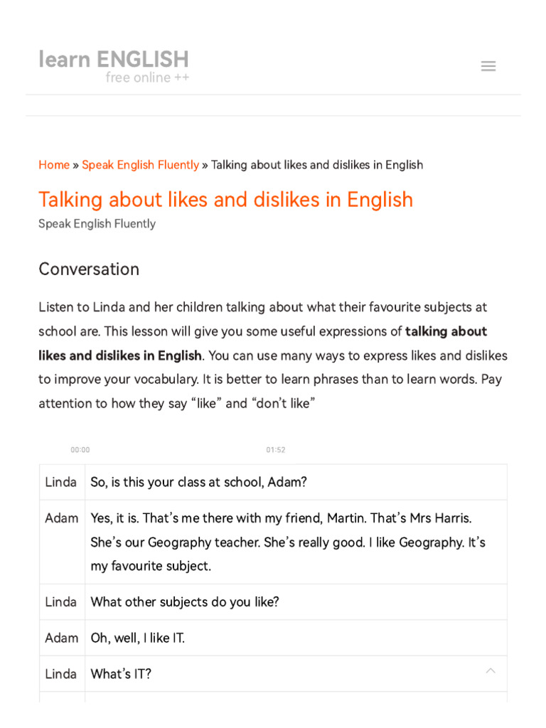 Expressing Likes and Dislikes | PDF | English Language | Human ...