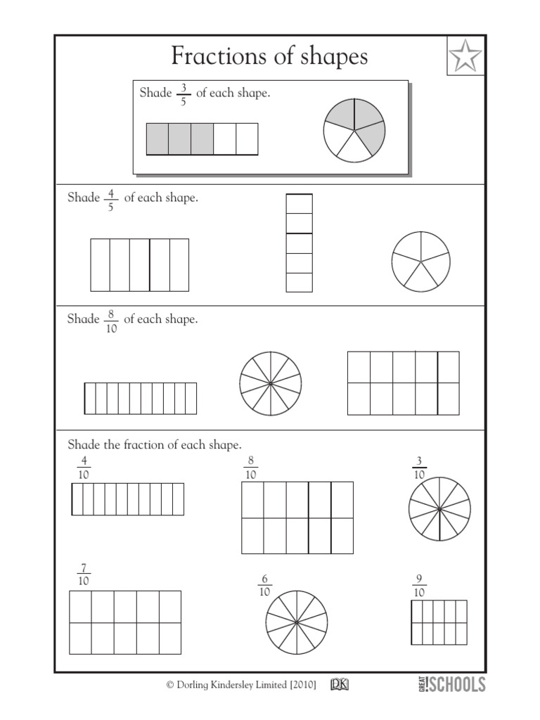 Fractions of Shapes: Shade of Each Shape | PDF