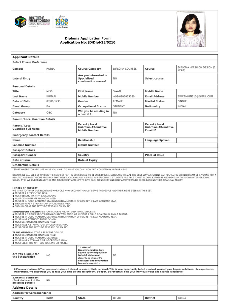 Application Form JD Dipl-23 0210 | PDF