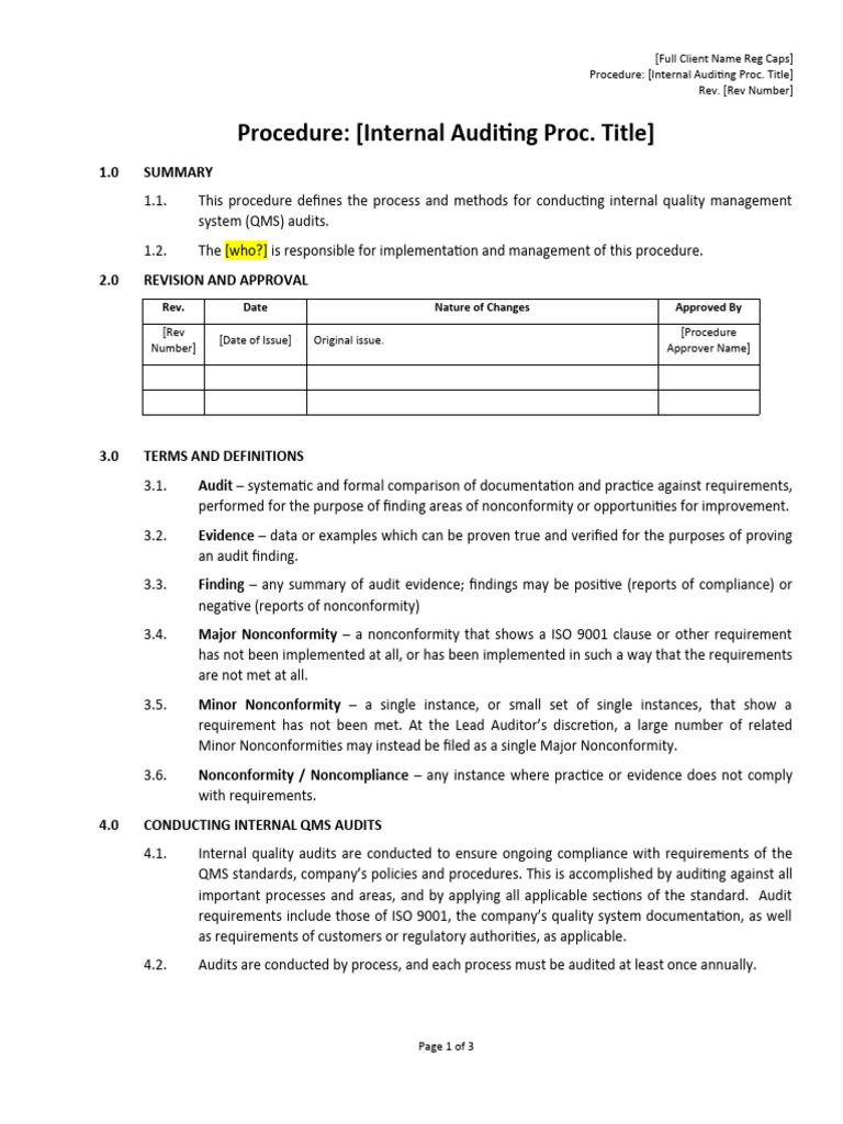 Procedure - Internal Auditing | PDF | Audit | Internal Audit