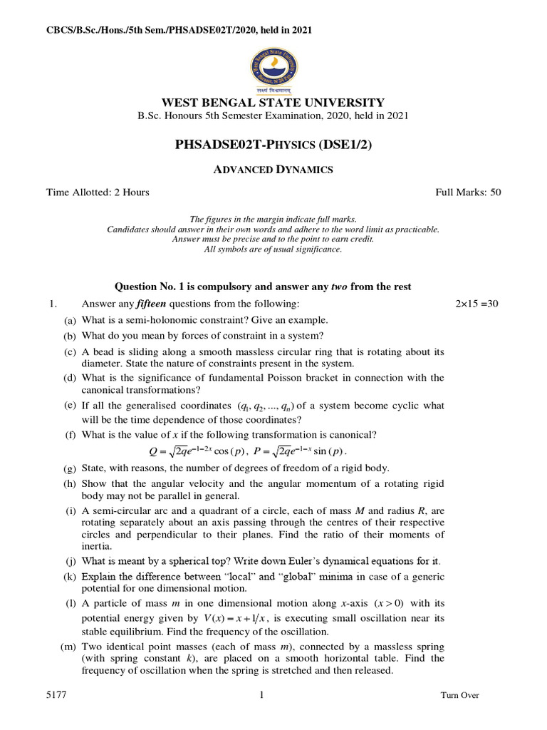 Advance Dynamics 2020 | PDF | Oscillation | Cartesian Coordinate System