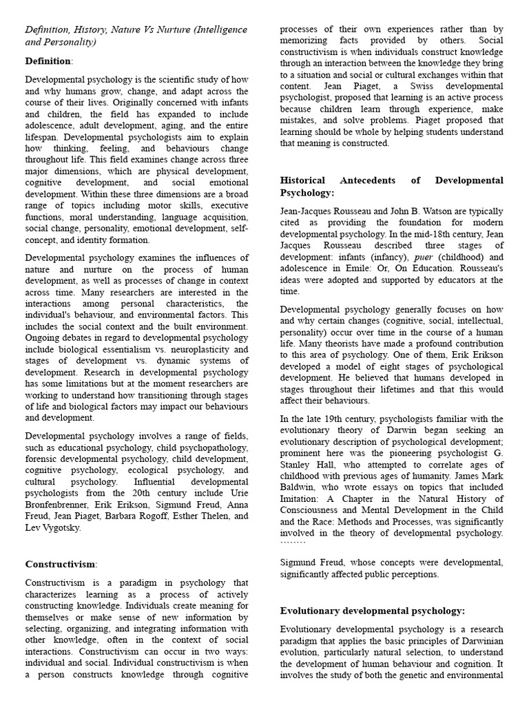 Definition, History, Nature Vs Nurture (Intelligence and Personality ...