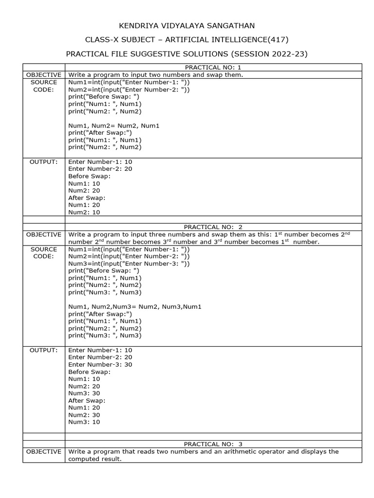X Ai Practicals 2023-24 | PDF | Integer (Computer Science) | Numbers