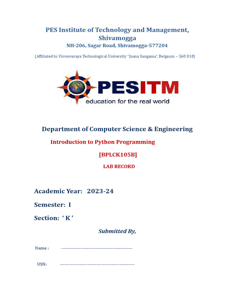 Lab Record Front Page 'H' | PDF