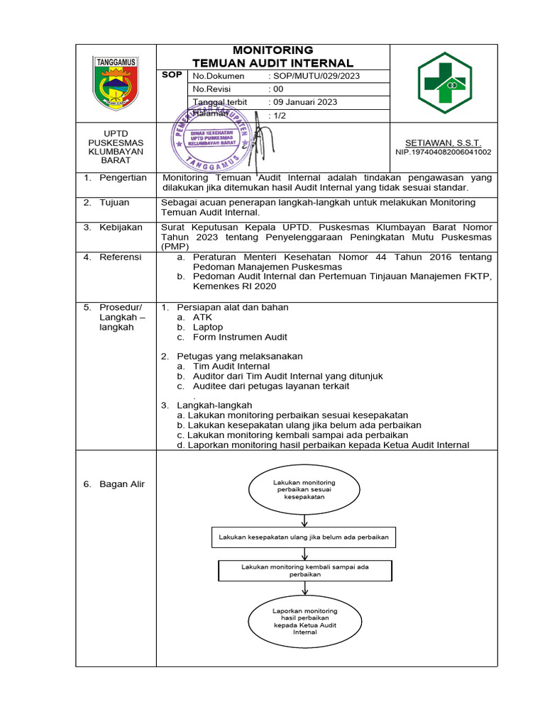 Sop Monitoring Temuan Audit Internal | PDF