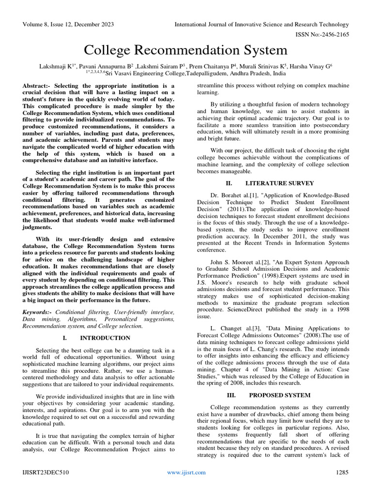 College Recommendation System Overview | PDF | World Wide Web ...