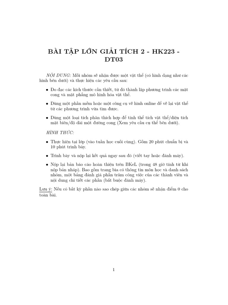 Bài Tập Lớn Giải Tích 2 - Hk223 - DT03 | PDF