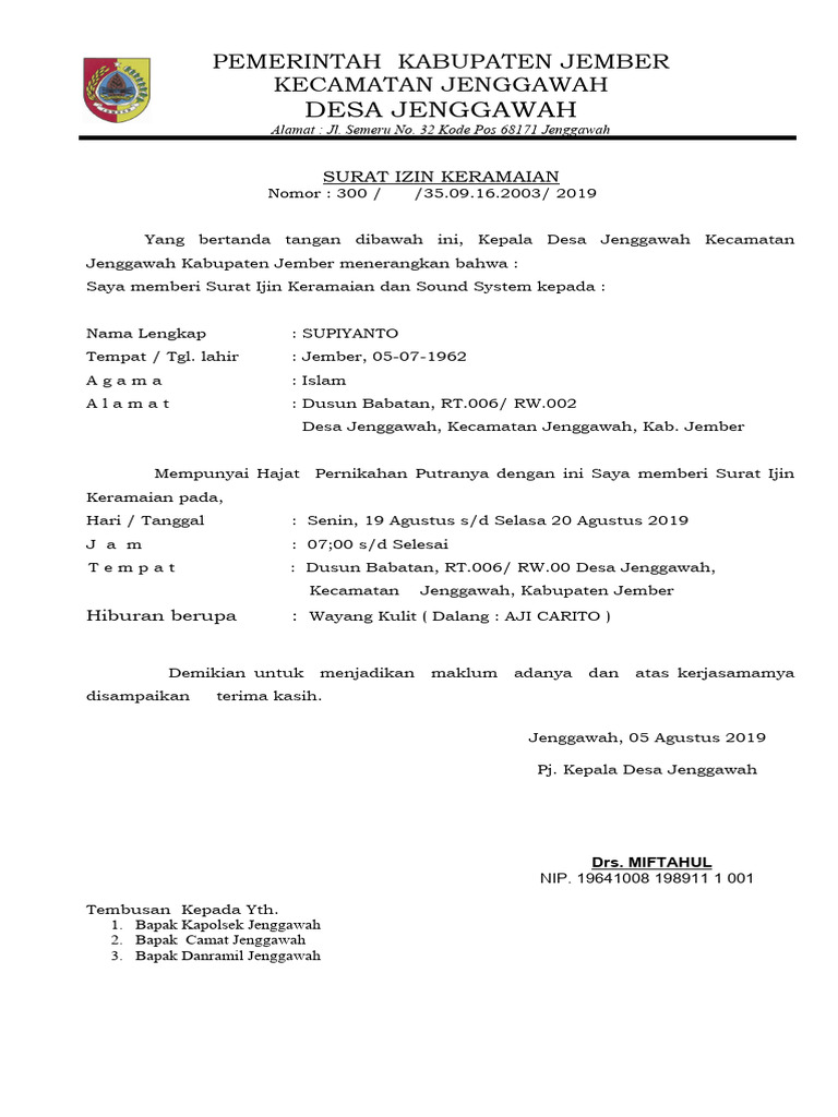 Co Toh Surat Ijin Keramaian | PDF