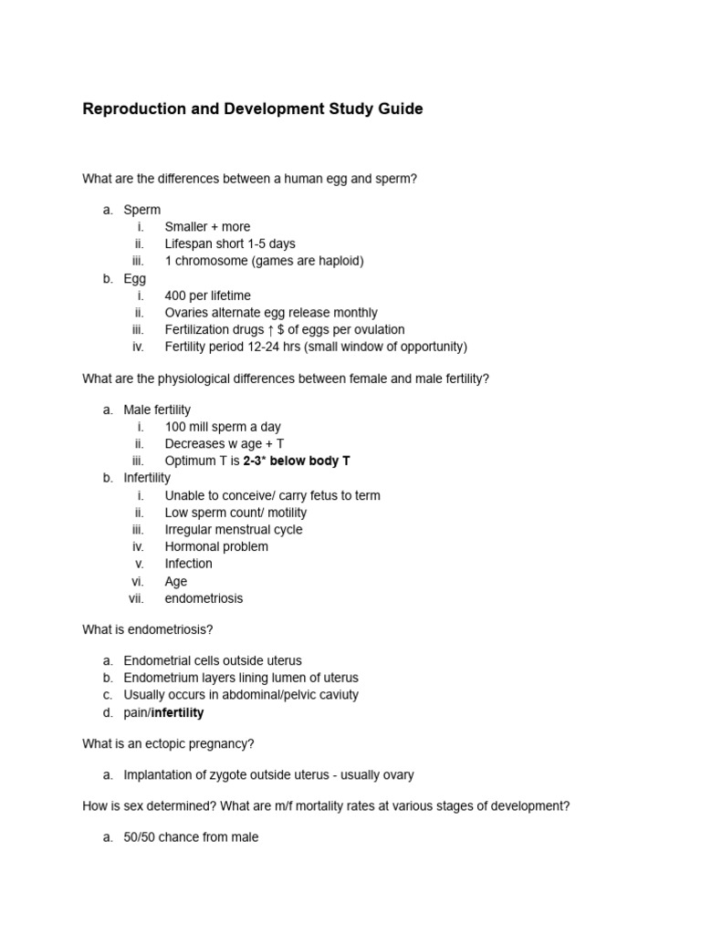Reproduction and Development Study Guide | PDF | Testicle | Menstrual Cycle