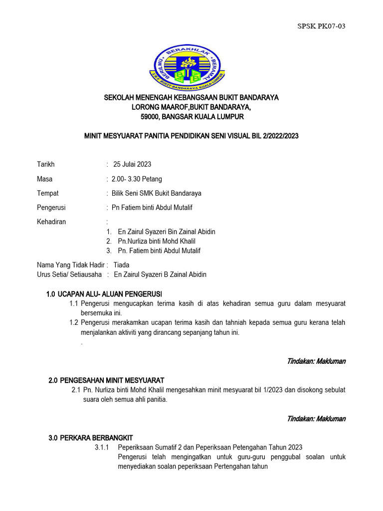 MInit Mesyuarat 2 PSV 2023 | PDF