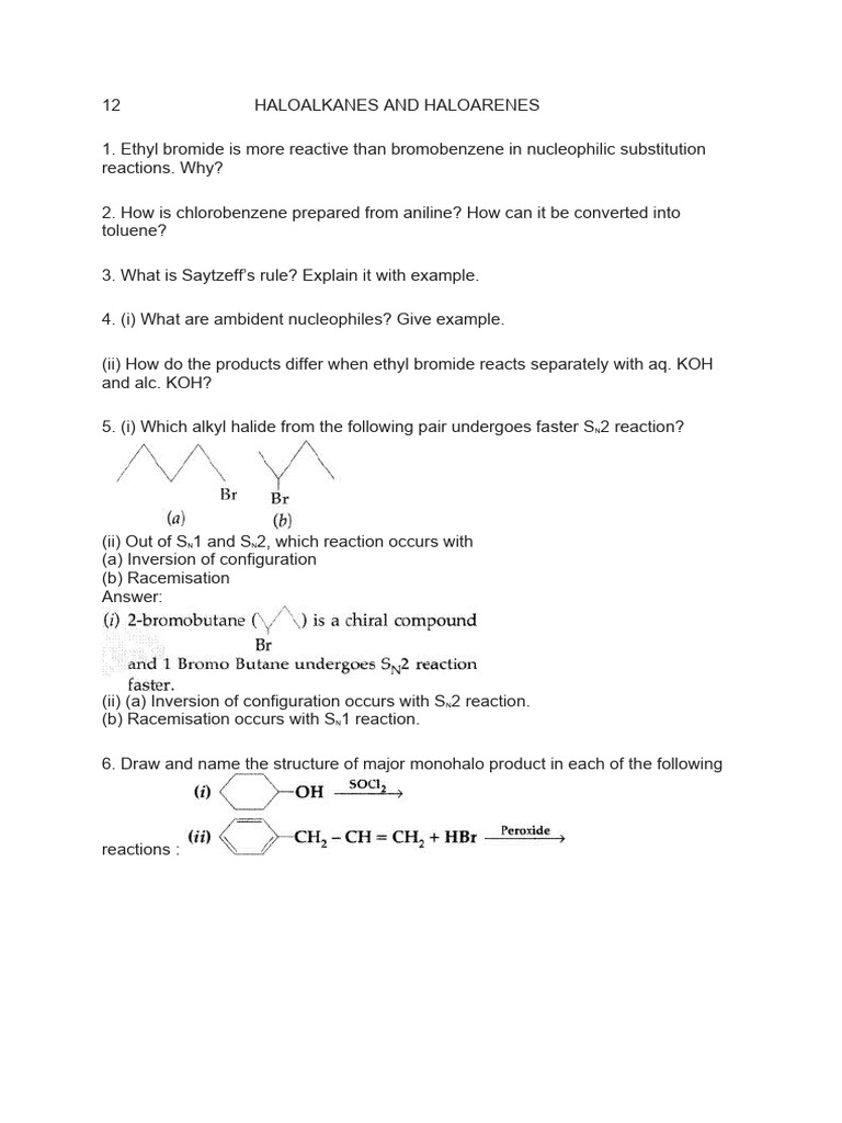Haloalkanes and Haloarenes SOLUTIONS | PDF | Chemical Reactions | Organic Compounds