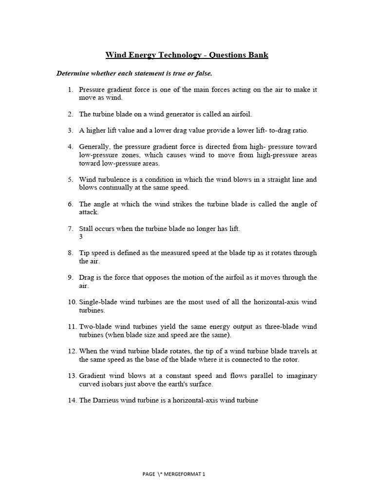 Wind Energy Technology Questions Bank | PDF | Wind Turbine | Wind Power
