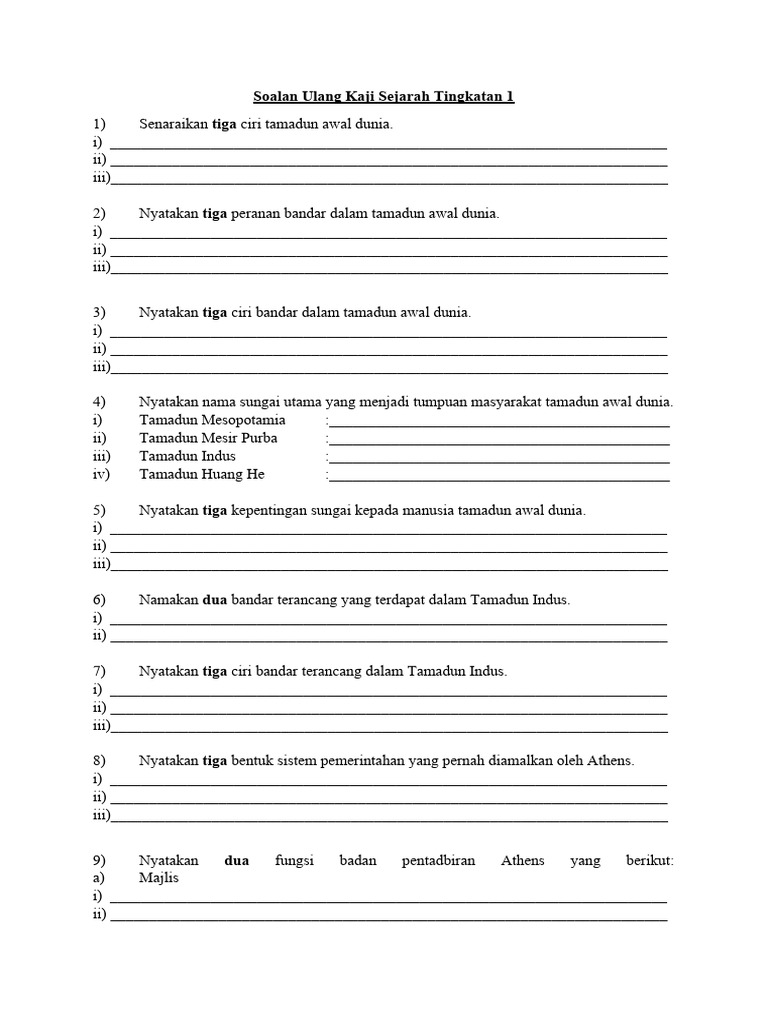 Soalan Ulang Kaji Sejarah Tingkatan 1 F3 | PDF
