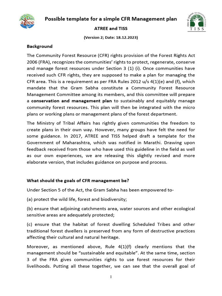 CFR Management Plan Template English - ATREE TISS 18dec23 | PDF ...