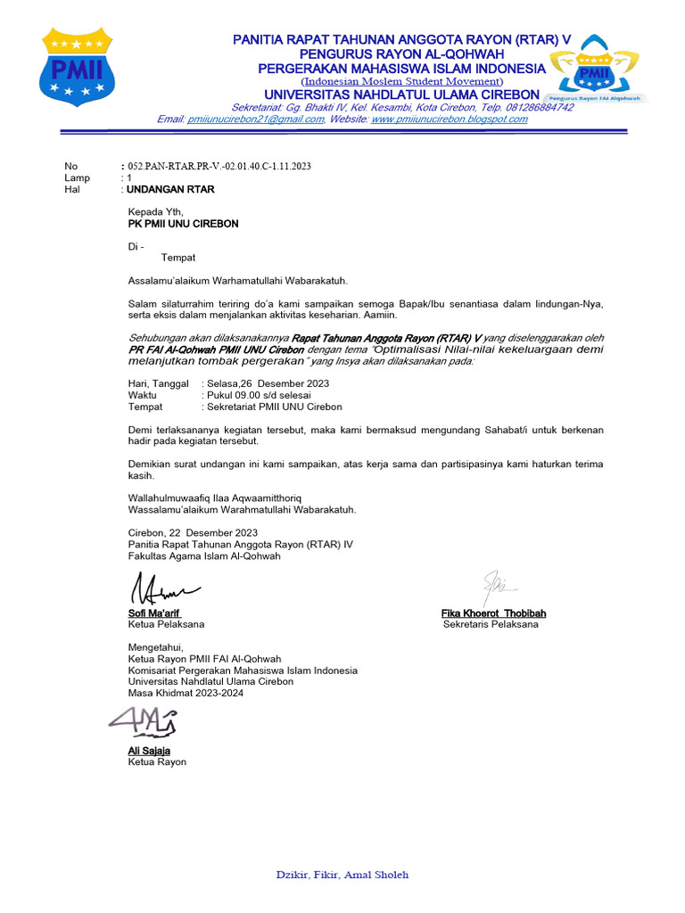 Surat Undangan Terbaru RTAR V - 2023 | PDF