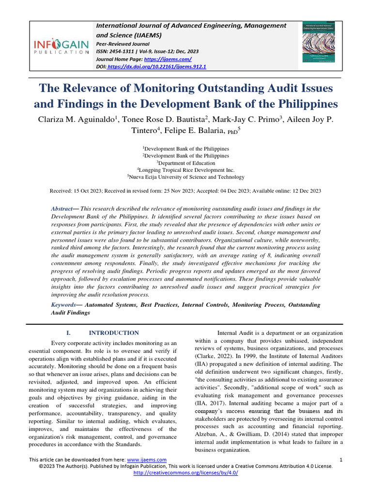 The Relevance of Monitoring Outstanding Audit Issues and Findings in ...
