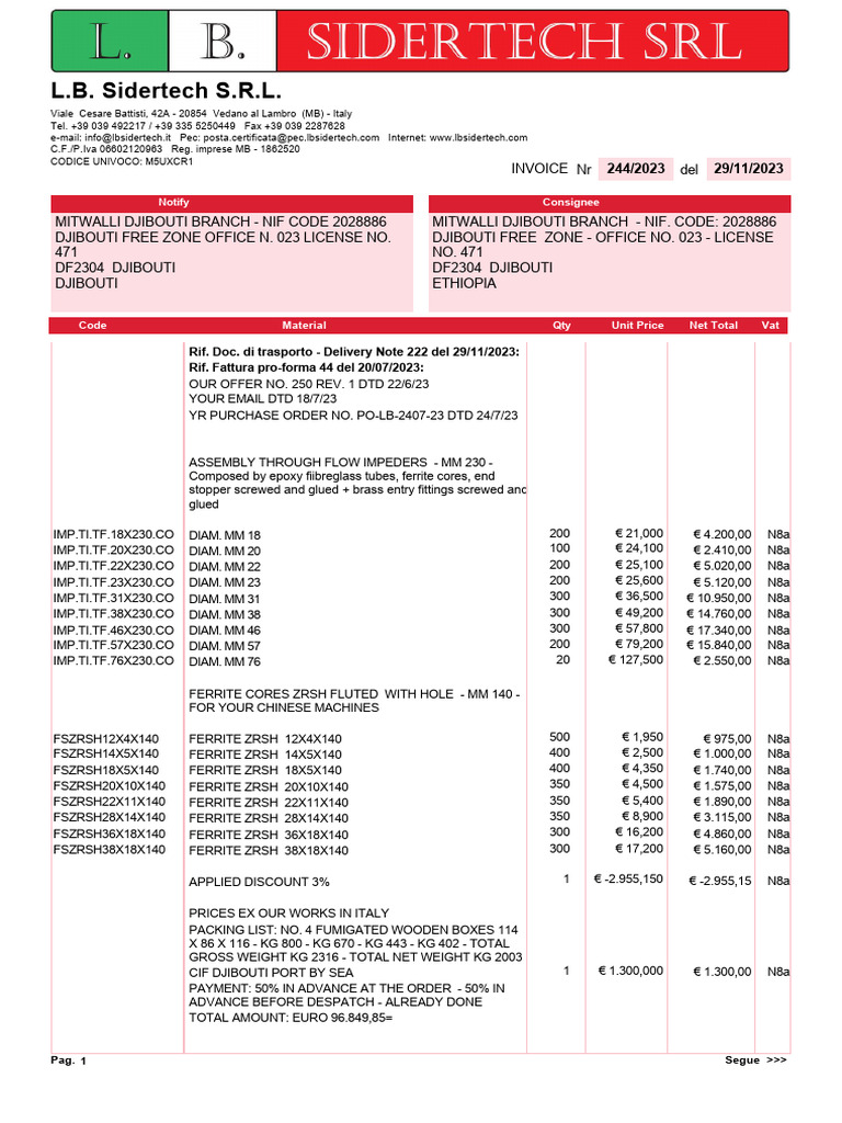 Invoice for MITWALLI DJIBOUTI Branch | PDF | Taxes | Accounting