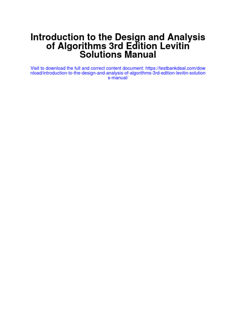 Introduction To The Design And Analysis Of Algorithms 3rd Edition Levitin Solutions Manual Pdf