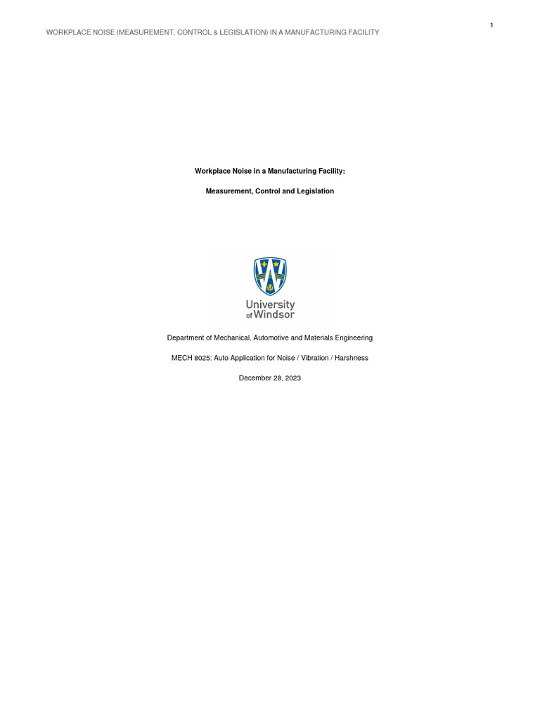MECH 8025 - Workplace Noise (Measurement, Control, Legislation) in A ... MECH 8025 - Workplace Noise (Measurement, Control, Legislation) in A ...