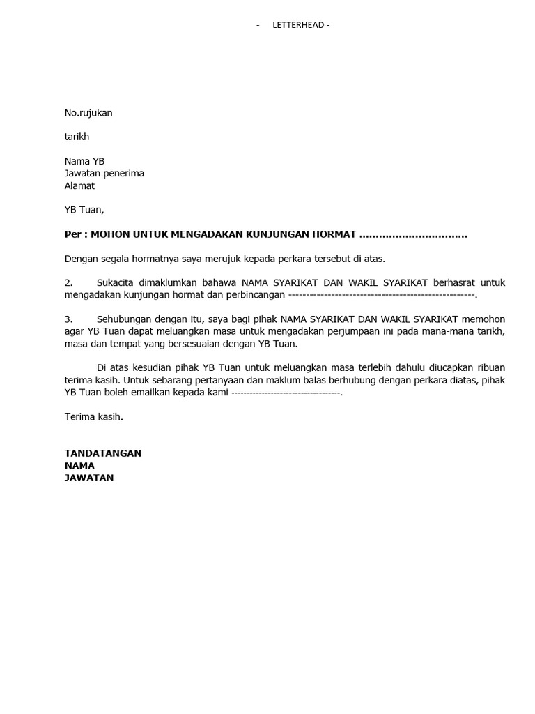 Contoh Surat Kunjungan Hormat | PDF