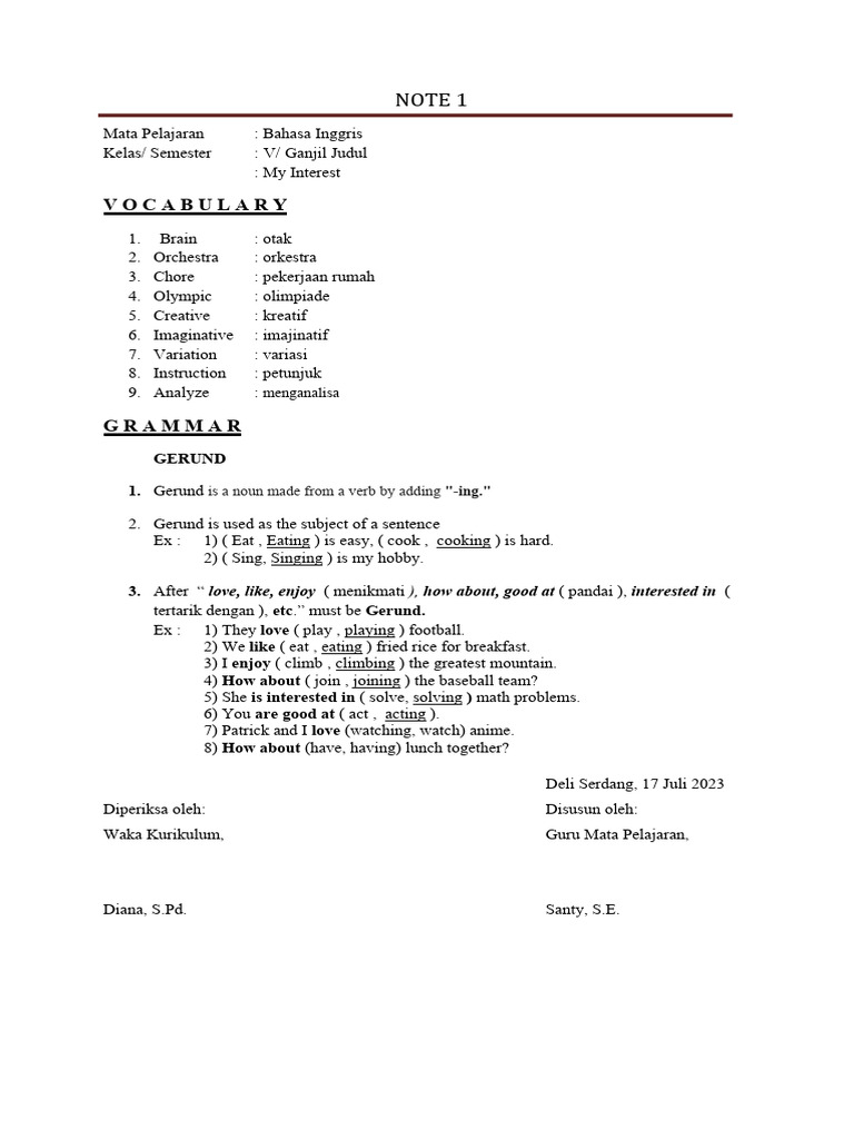 English Note Grade 5 - Ok | PDF