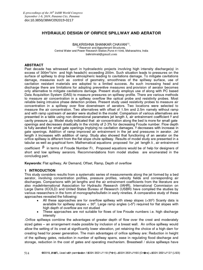 Hydraulic Design of Orifice Spillway and Aerator: doi:10.3850 ...
