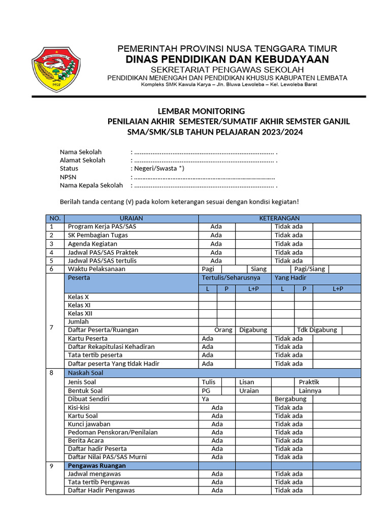 SMK Lembar Monitoring Pelaksanaan Ujian | PDF