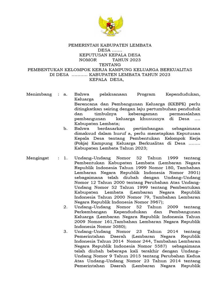 Draf SK KEPALA DESA 2023 KAMPUNG KB | PDF