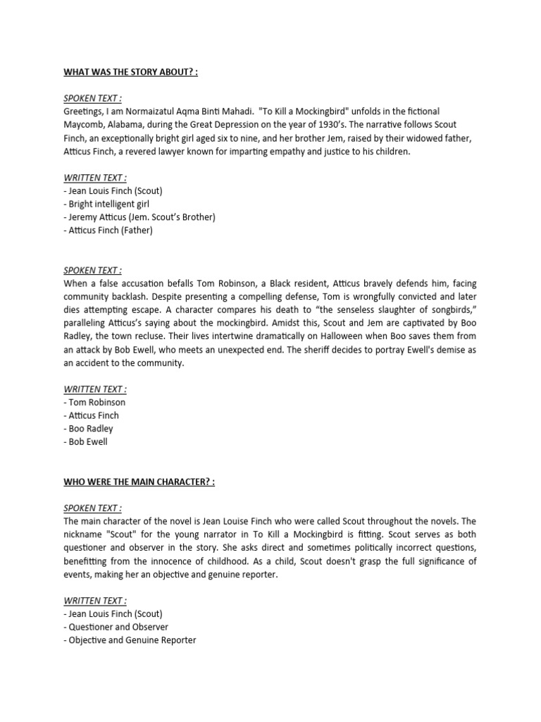 To Kill A Mockingbird - Chapter 1 To 6 | PDF | To Kill A Mockingbird