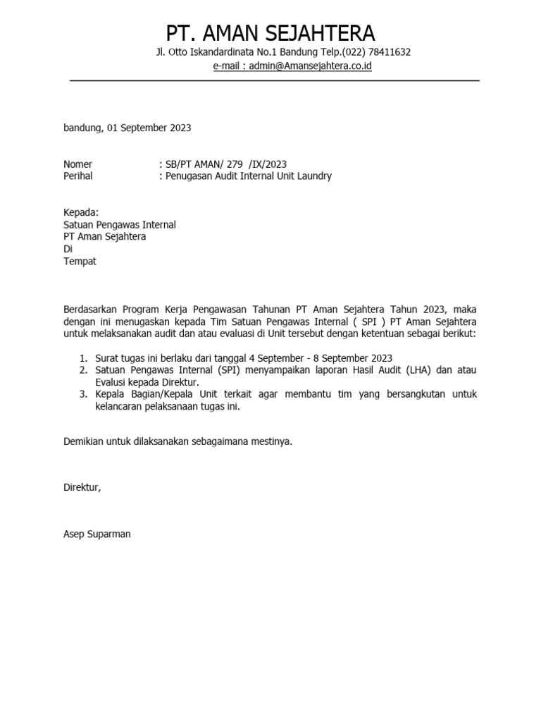 Surat Penugasan Audit Internal Unit Laundry | PDF Surat Penugasan Audit Internal Unit Laundry | PDF