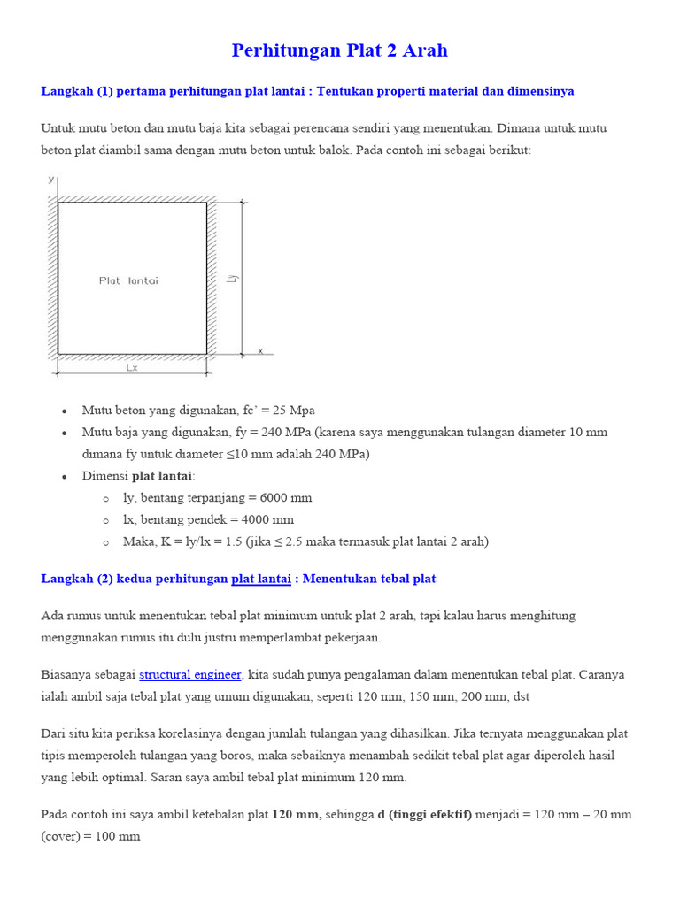 Contoh Perhitungan Plat 2 Arah | PDF