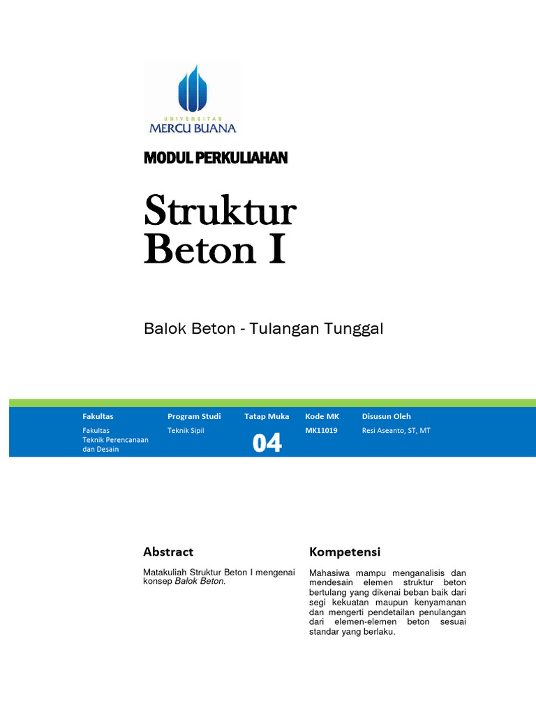 Modul IV - STR Beton I - Balok Beton Tulangan Tunggal | PDF