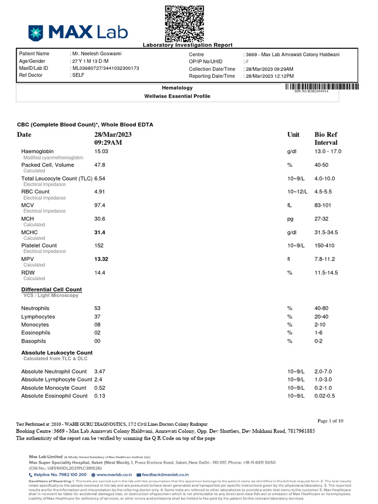 Date 28/mar/2023 09:29AM Unit Bio Ref Interval: Laboratory ...