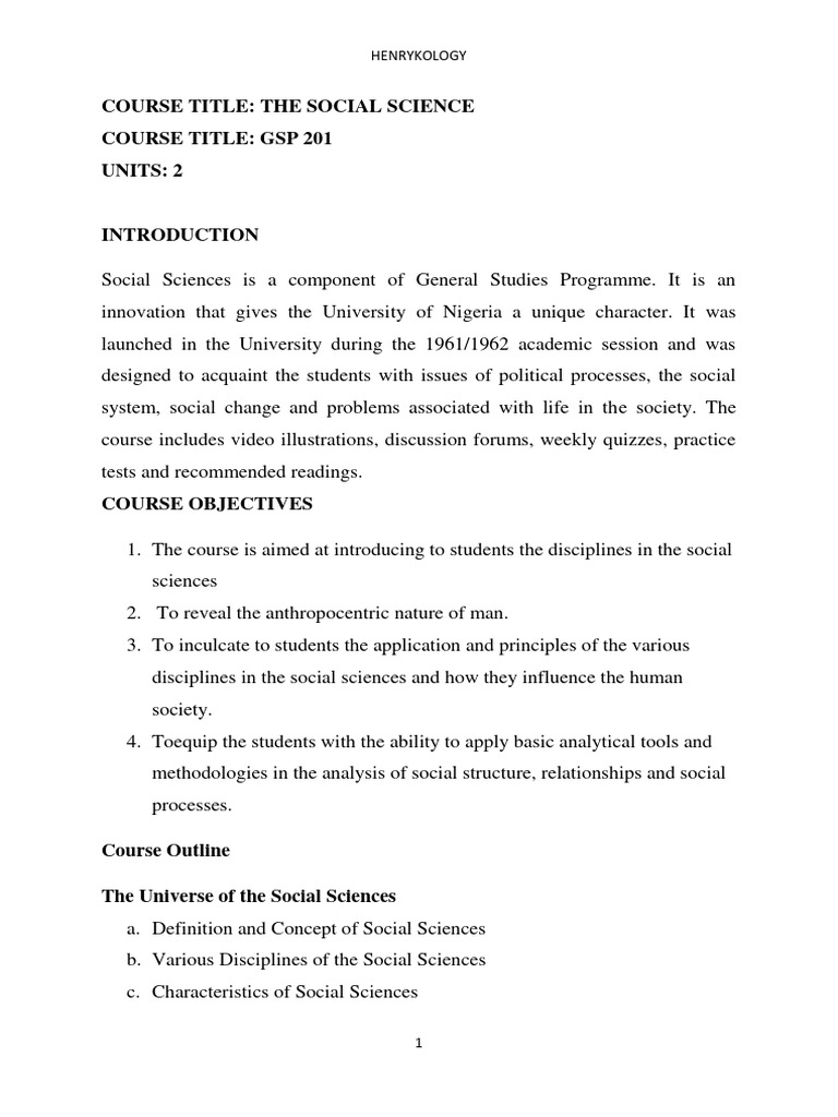 GSP 201 Social Sciences in Peace and Conflict Studies | PDF | Sociology ...