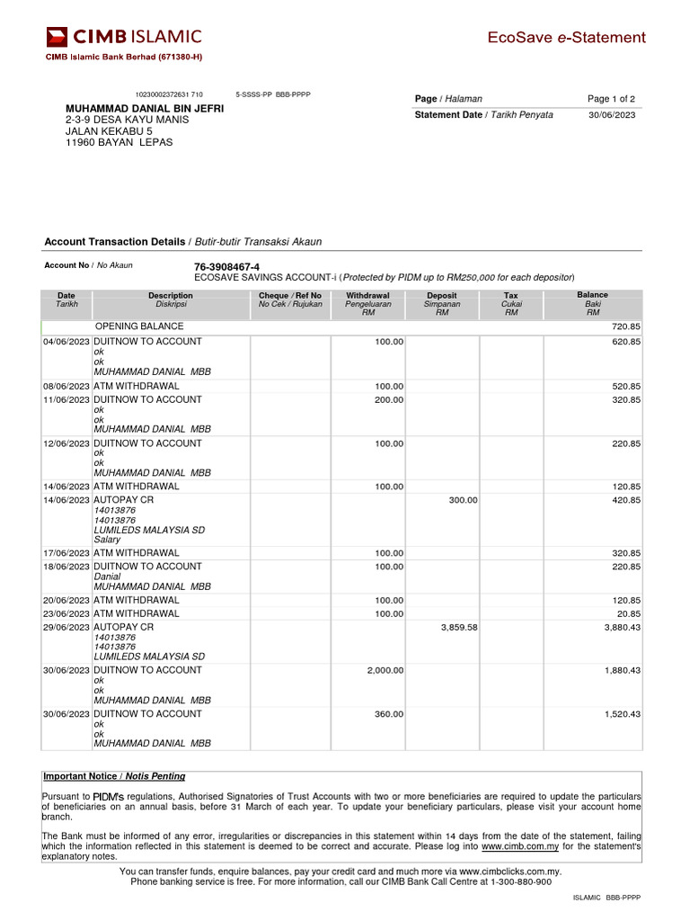 Statement JUN | Download Free PDF | Banks | Payments
