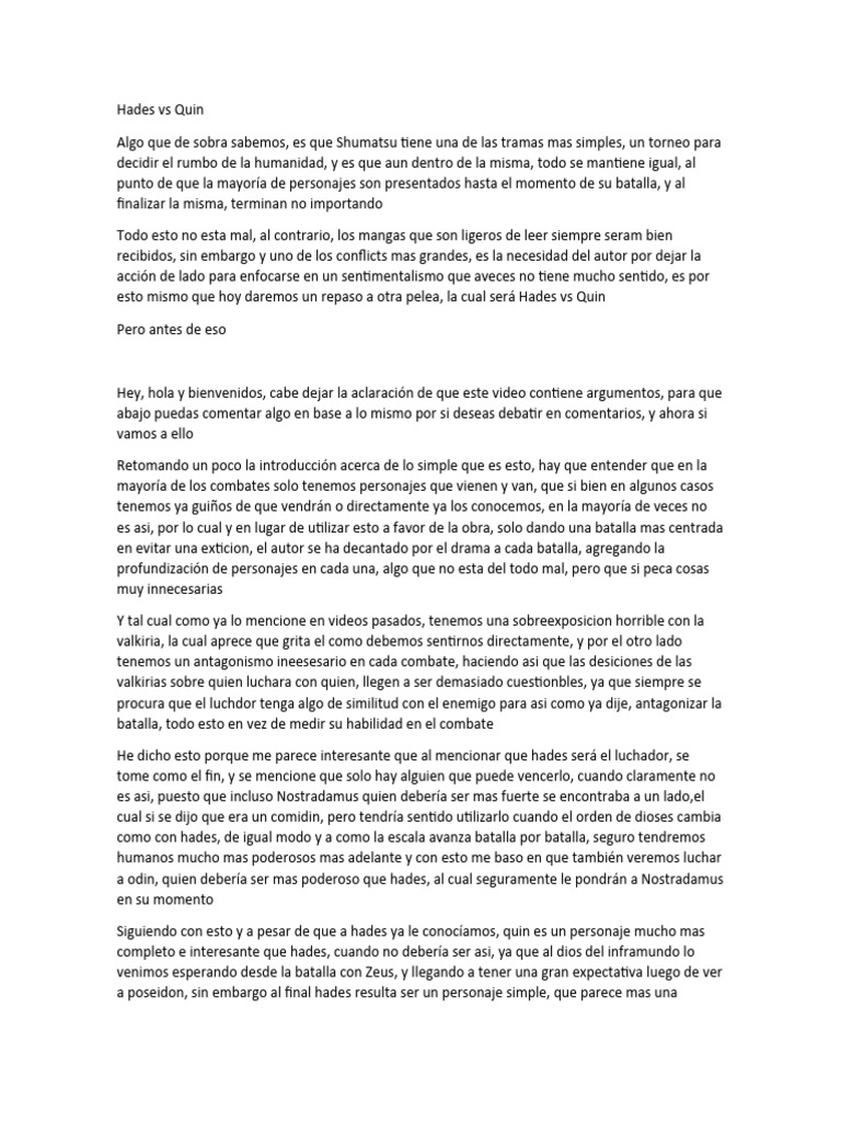 Hades Vs Quin | PDF