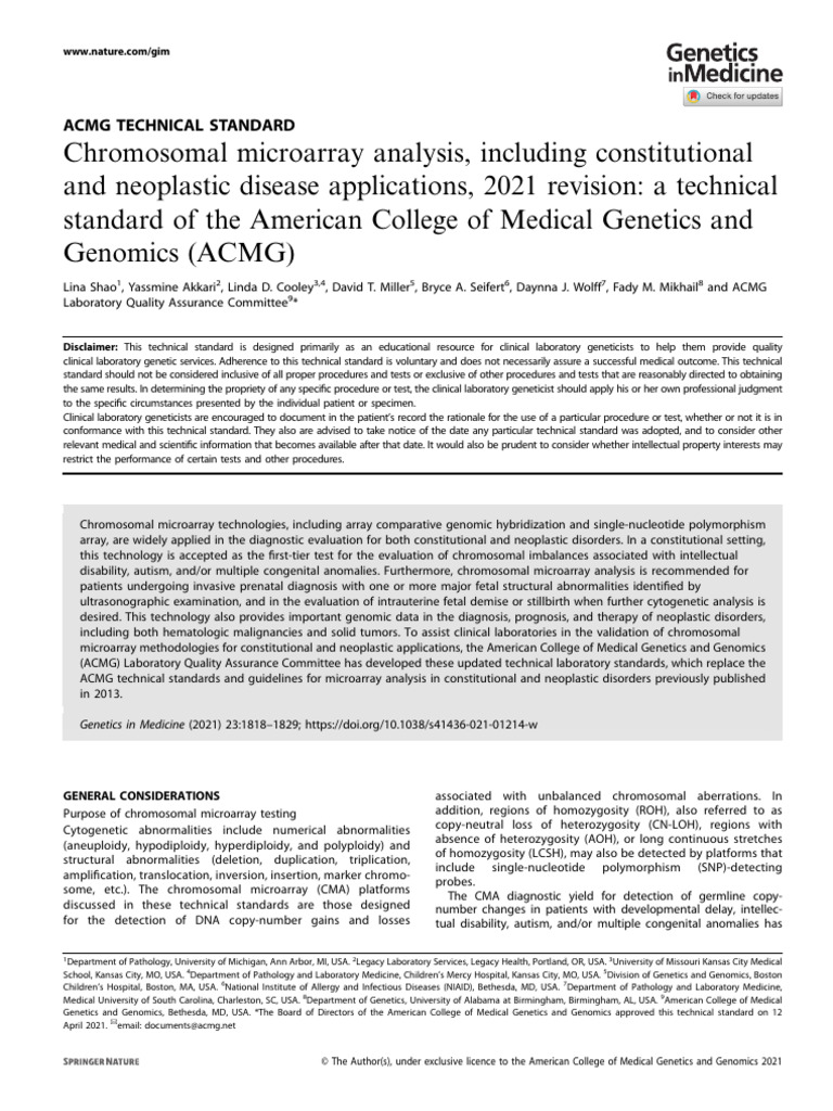Guía ACMG Chromosomal Microarray Analysis | PDF Guía ACMG Chromosomal Microarray Analysis | PDF