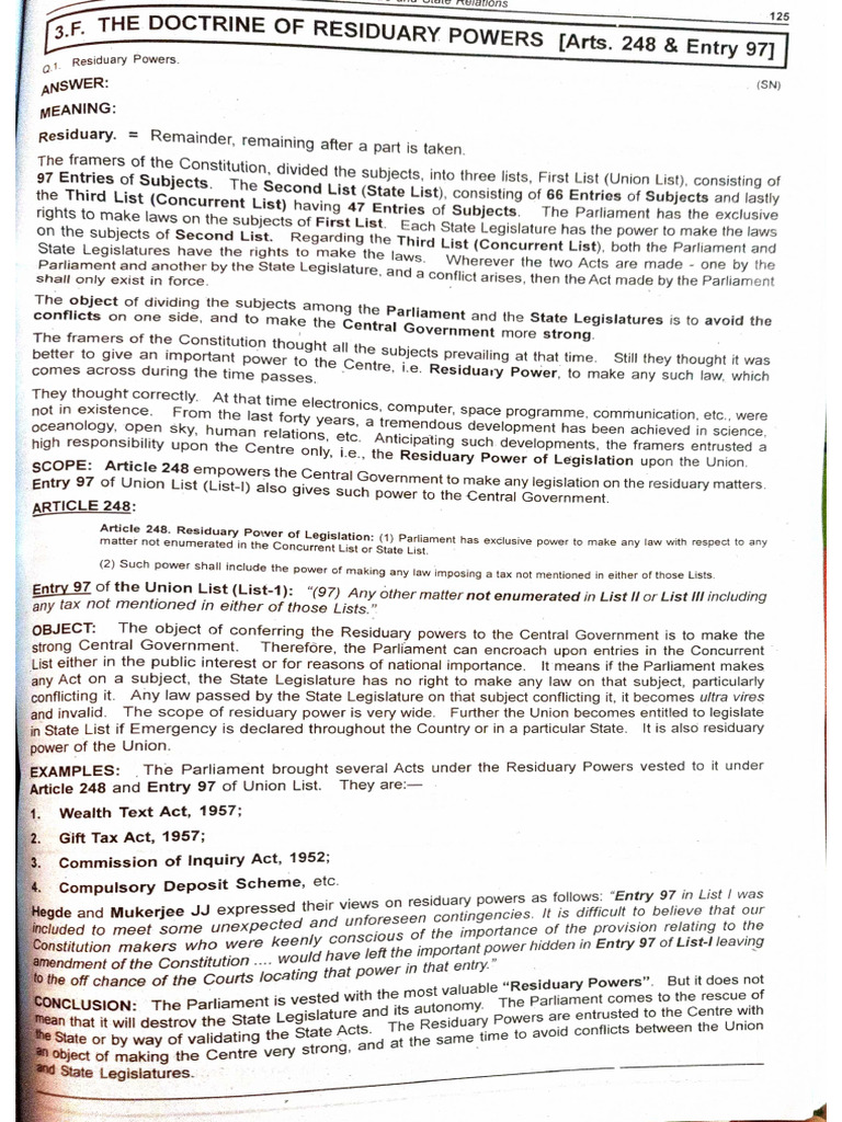 Residuary Power | PDF