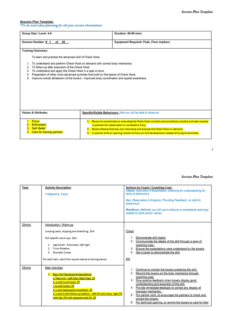 Jeffery Tan - Session Plan Template | PDF | Cognition | Cognitive Science