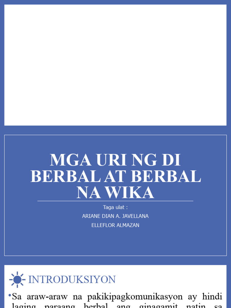 Uri NG Di Berbal at Berbal Na Wika at Paralingguwistika | PDF