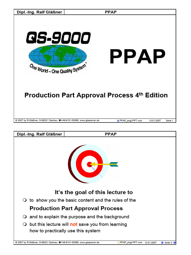 PPAP Production Part Approval Process 4 TH Edition | PDF ...