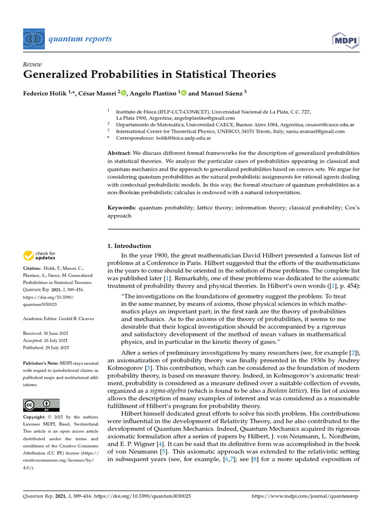 Generalized Probabilities in Statistical | PDF | Probability | Bayesian Probability