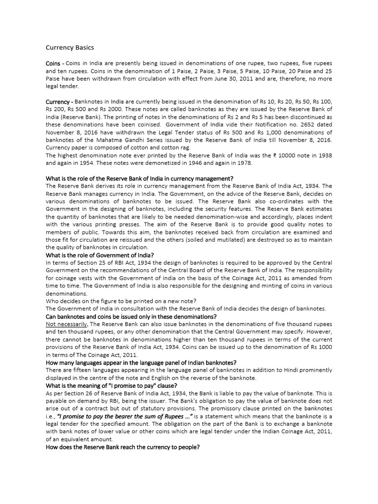 Indian Currency Overview | PDF | Reserve Bank Of India | Money Supply