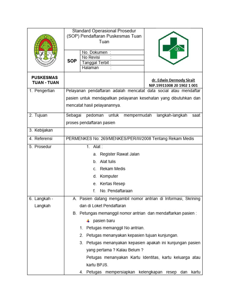 SOP Loket Pendaftaran | PDF