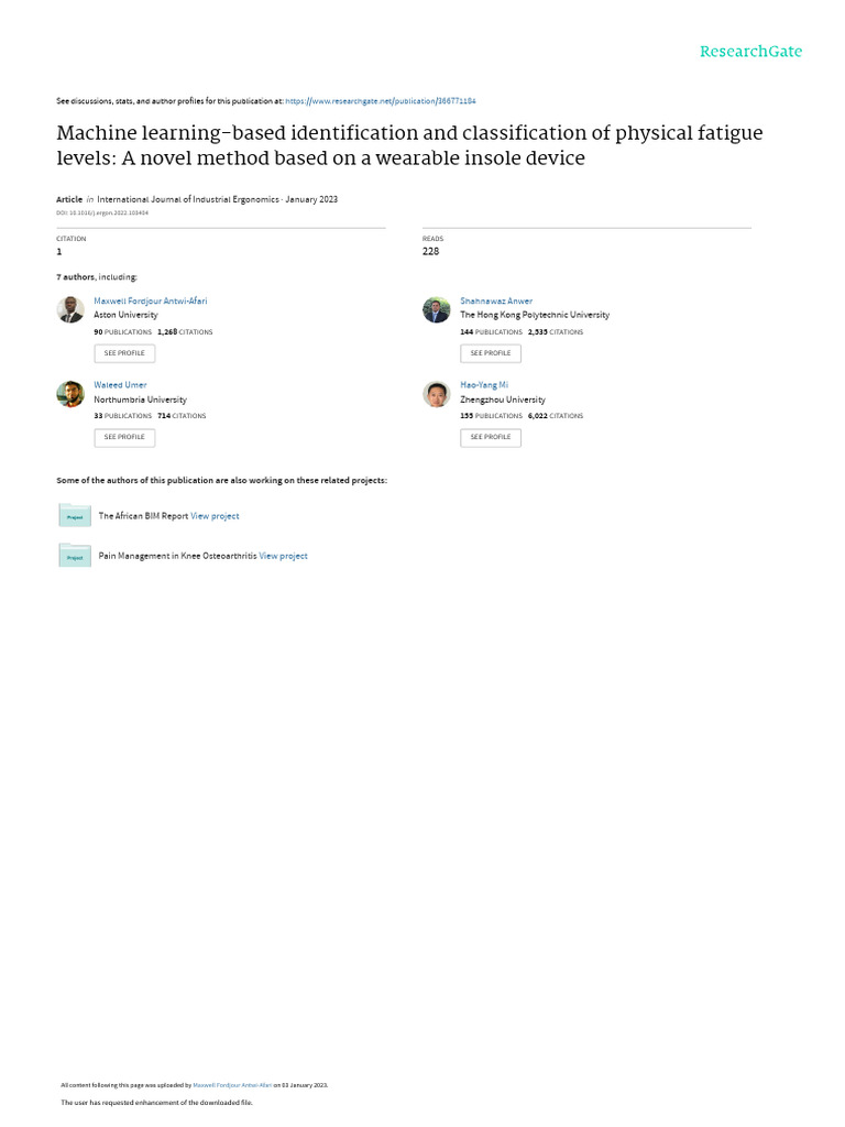 2022.12 Machine Learning-Based Identification and Classification of Physical Fatigue Levels - A ...