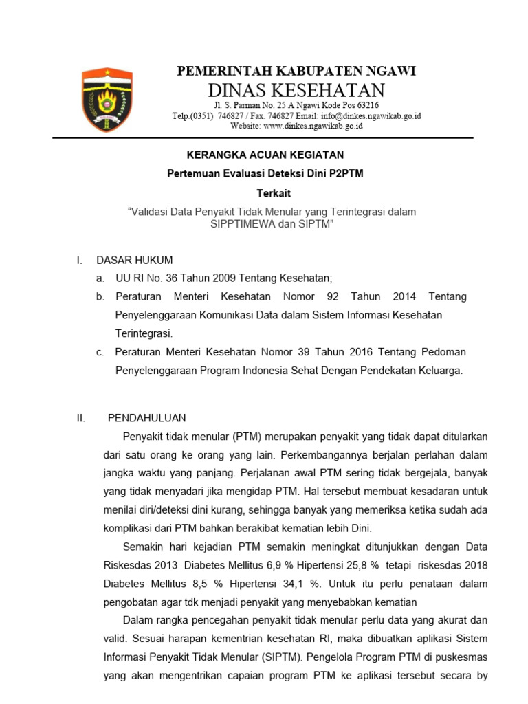 KAK Validasi Data PTM | PDF