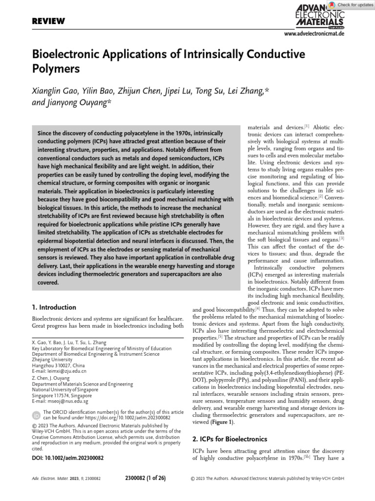Bioelectronic Uses of Conductive Polymers | PDF | Science & Mathematics ...